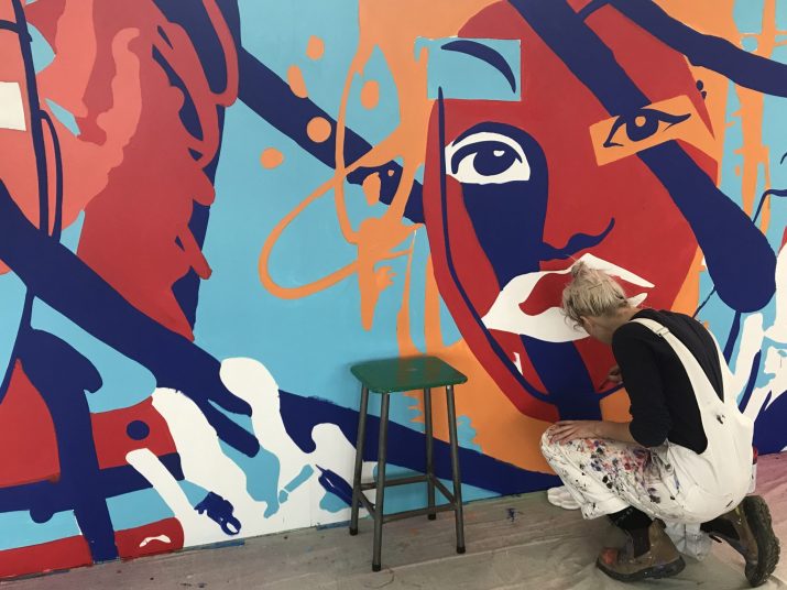 George Rose works on mural at Monterey College - Big hART